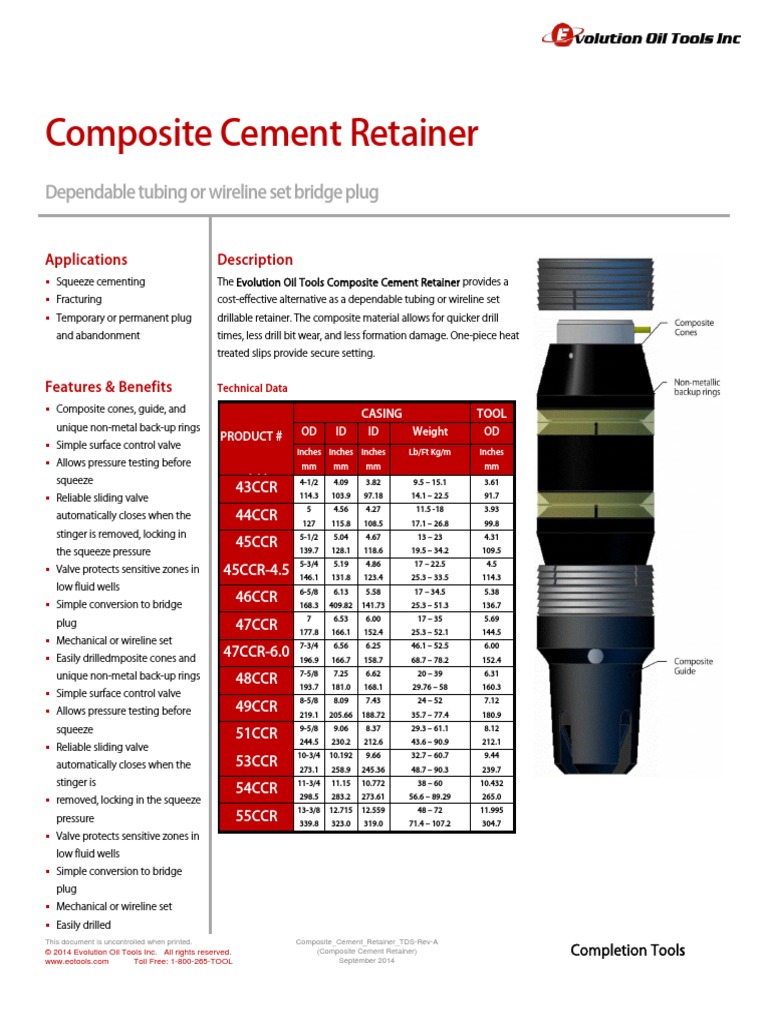Composite Cement Retainer Technical Datasheet | PDF | Valve ...