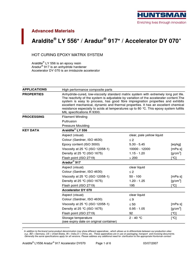 Araldite LY556 - Aradur 917 - Accelarator DY 070 - TDS | PDF | Epoxy ...