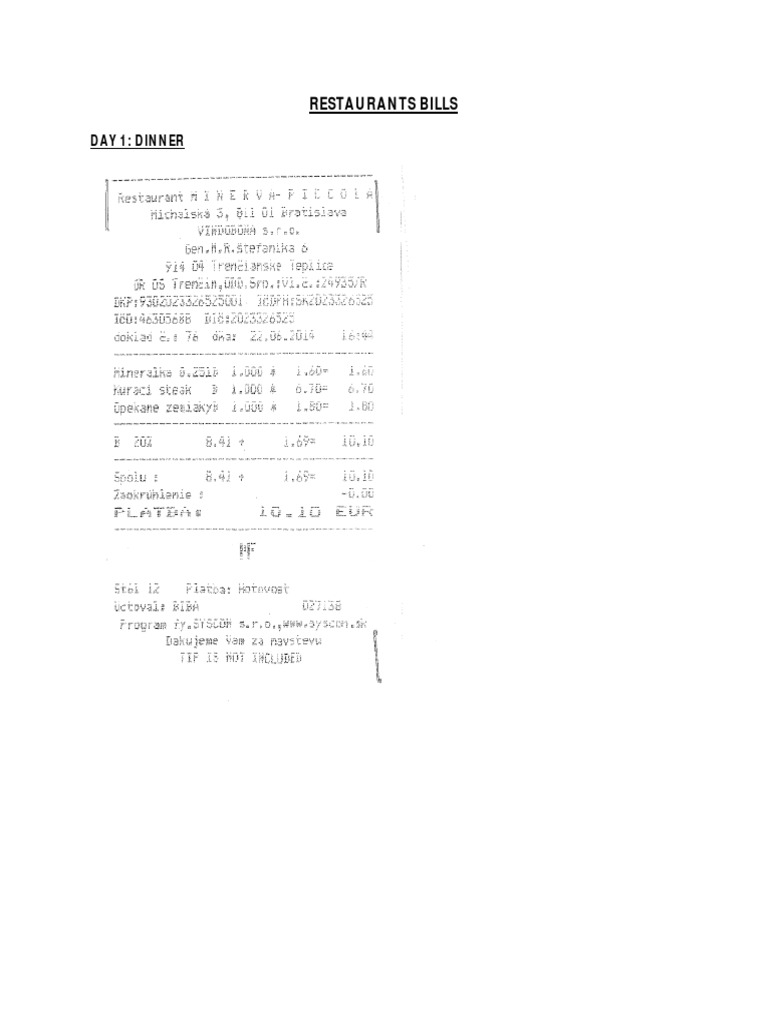 Restaurants Bills: Day 1: Dinner | PDF