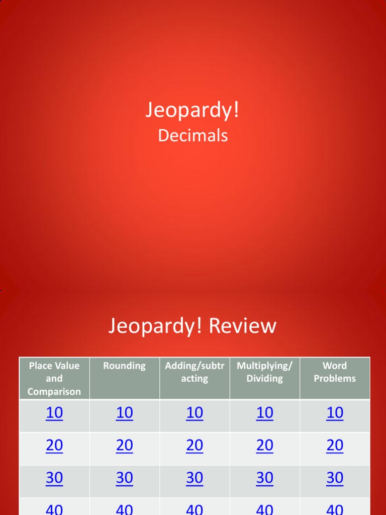Jeopardy Decimals | PDF | Rounding | Lexicology