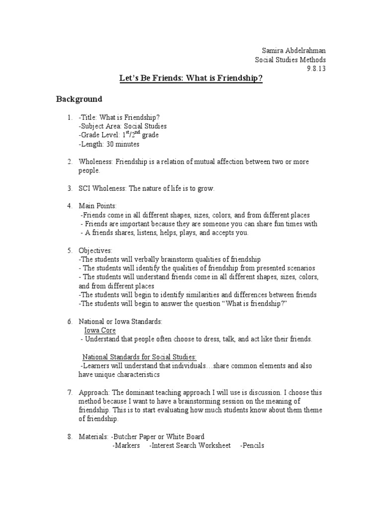 Lesson Plan - What Is Freindship | PDF | Friendship | Brainstorming