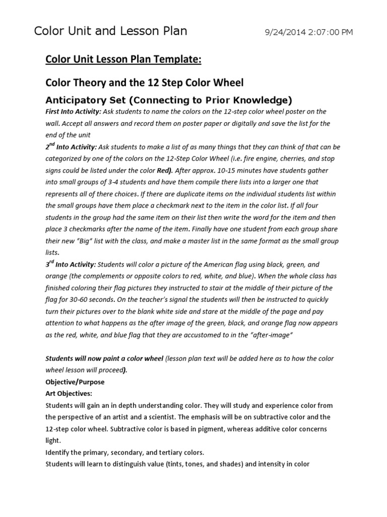 Color Theory Lesson Plan for Students | PDF | Paintings | Color