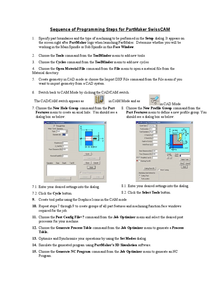 Sequence of Programming Steps For PartMaker SwissCAM | PDF | Numerical Control | Computer ...