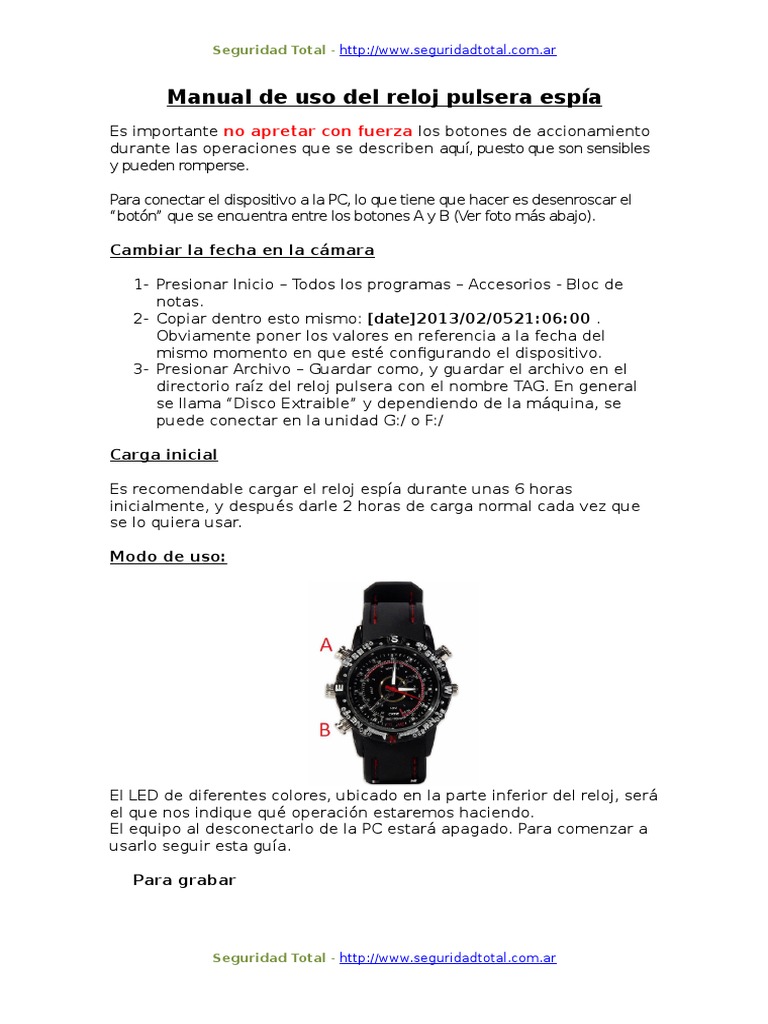 Manual de Uso Reloj Pulsera Espía | PDF | Informática | Informática y ...