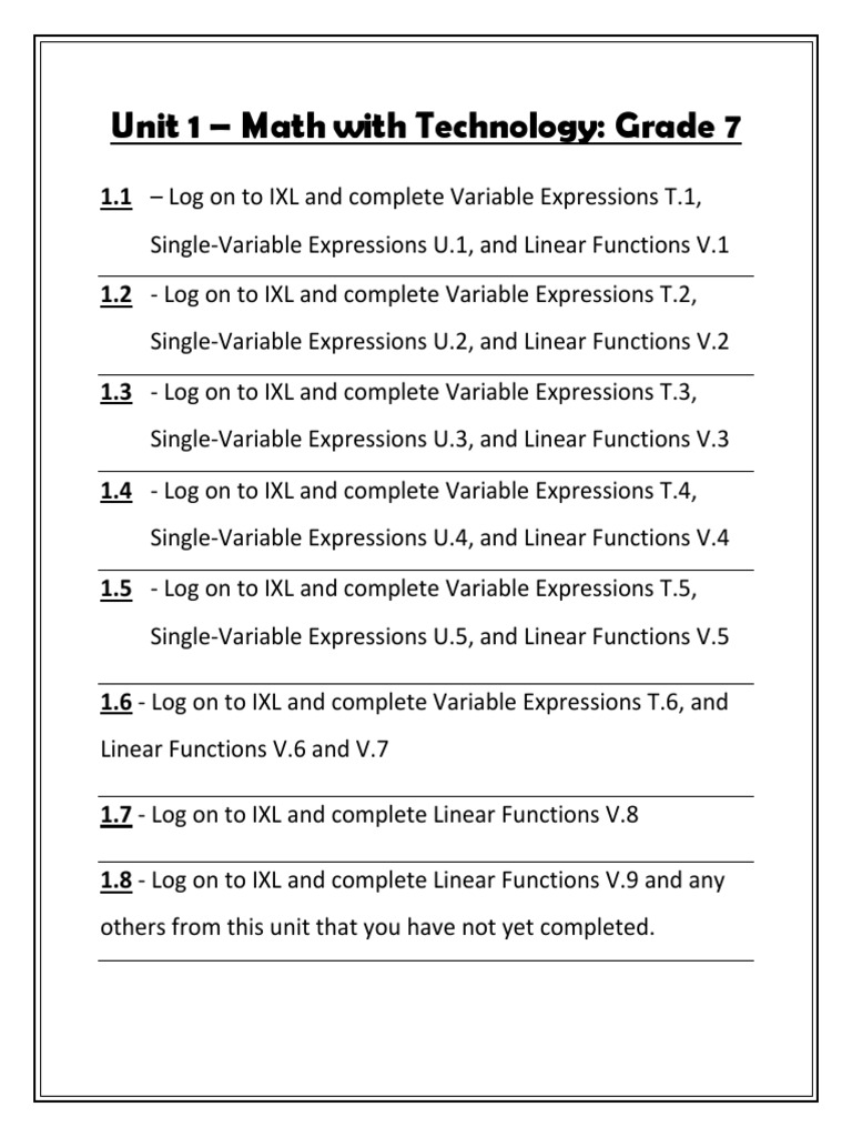 IXL Math Unit 1: Grade 7 Activities | PDF