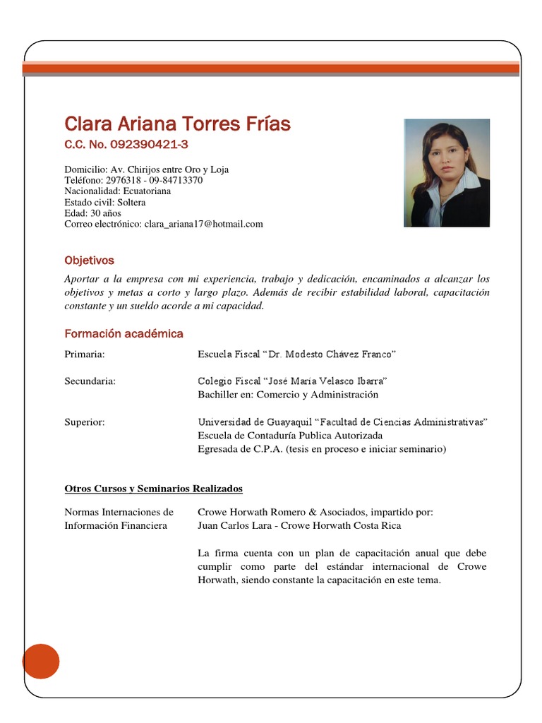 Curriculum Clara Ariana Torres - Frías | PDF | Contador | Economias