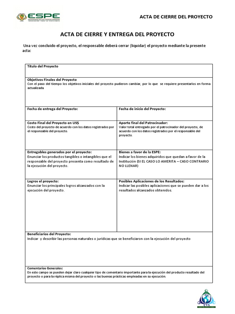 8. Formato Acta de Cierre de Proyecto