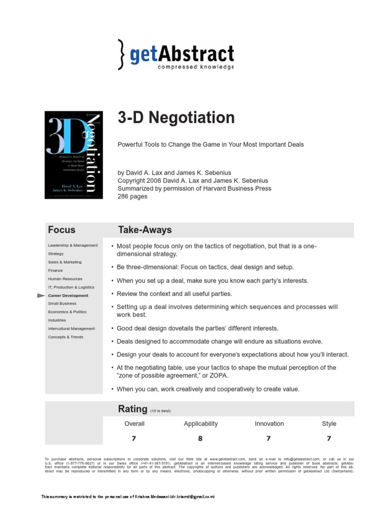 3 D Negotiation | PDF | Negotiation | Sales