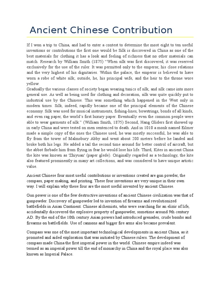 Ancient Chinese Innovations and Contributions | PDF | Gunpowder | Silk
