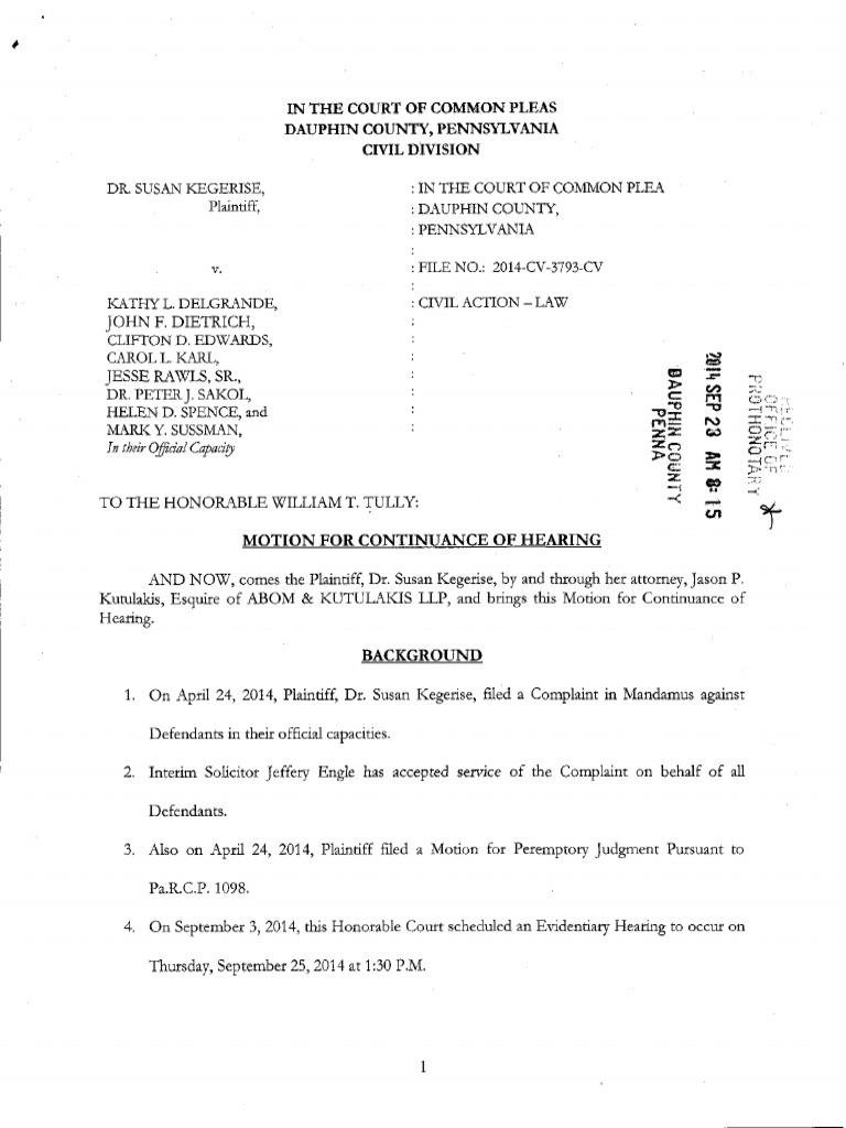 Motion of Continuance of Hearing | PDF