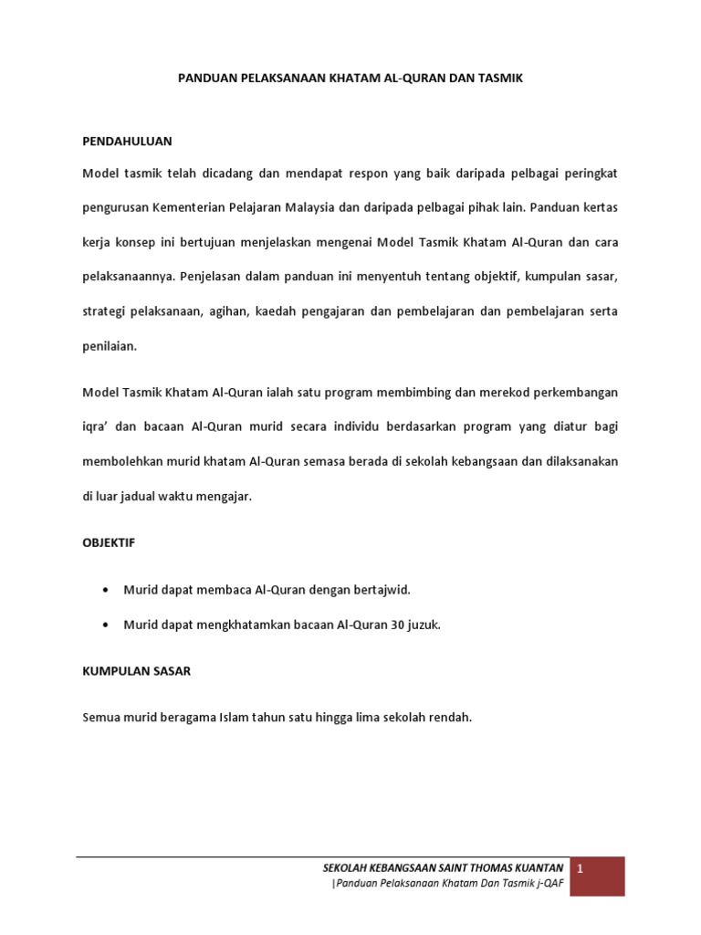 Buku Panduan Dan Sukatan Tasmik | PDF