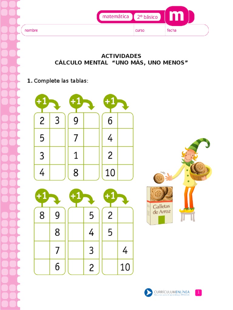 Actividades de Cálculo Mental: Uno Más, Uno Menos | PDF