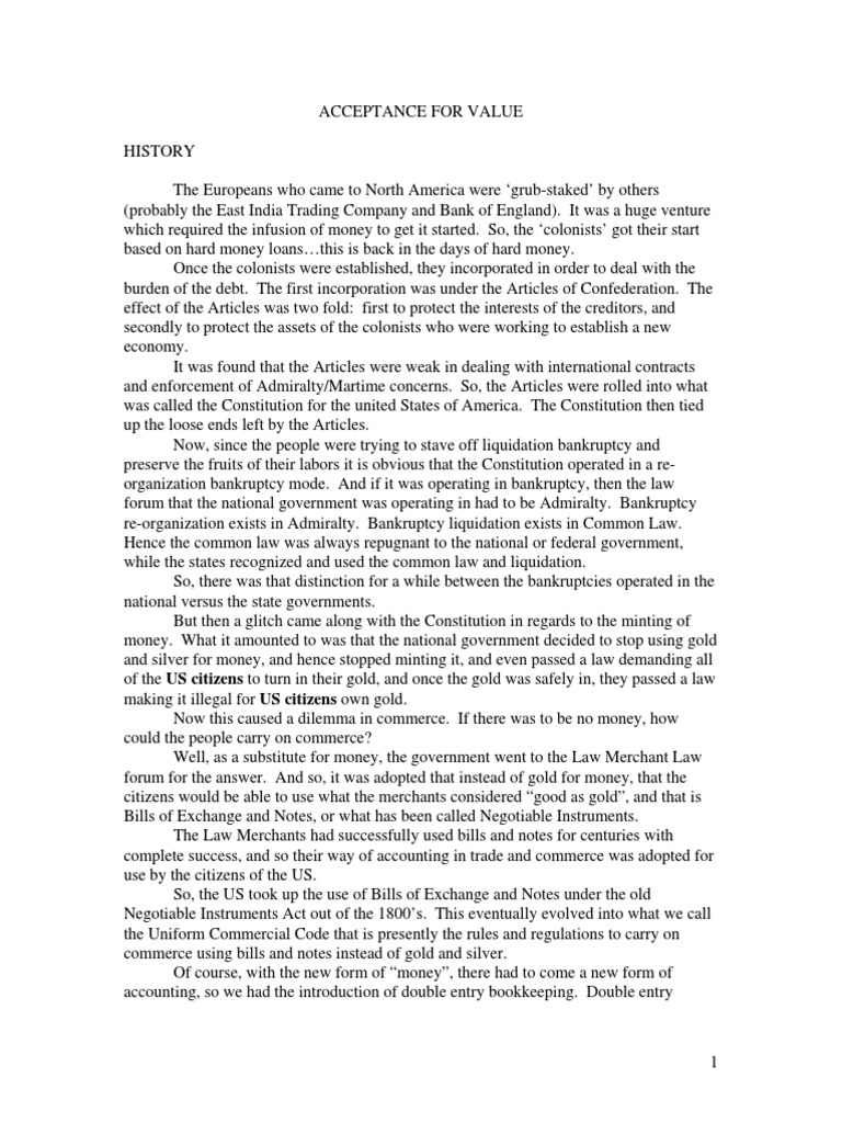 Acceptance For Value History | PDF | Guarantee | Bankruptcy