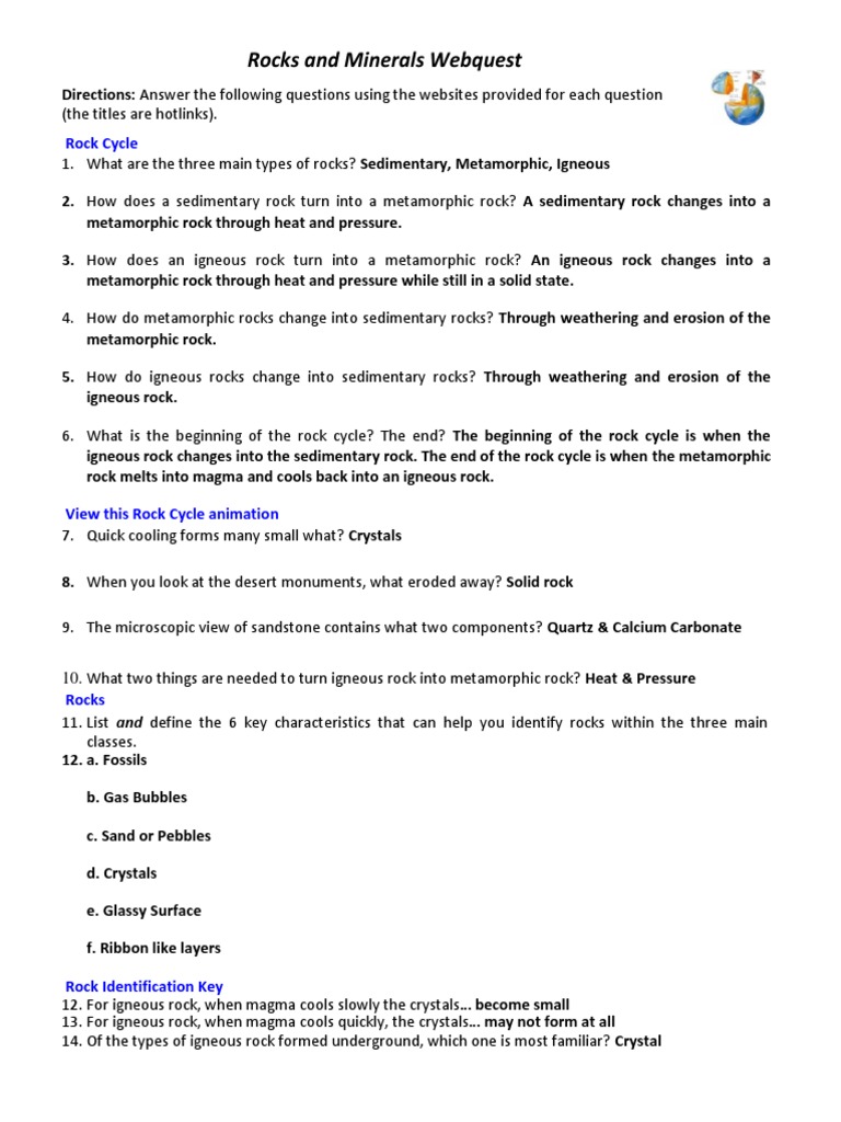 Rocks and Minerals Webquest | PDF | Rock (Geology) | Igneous Rock