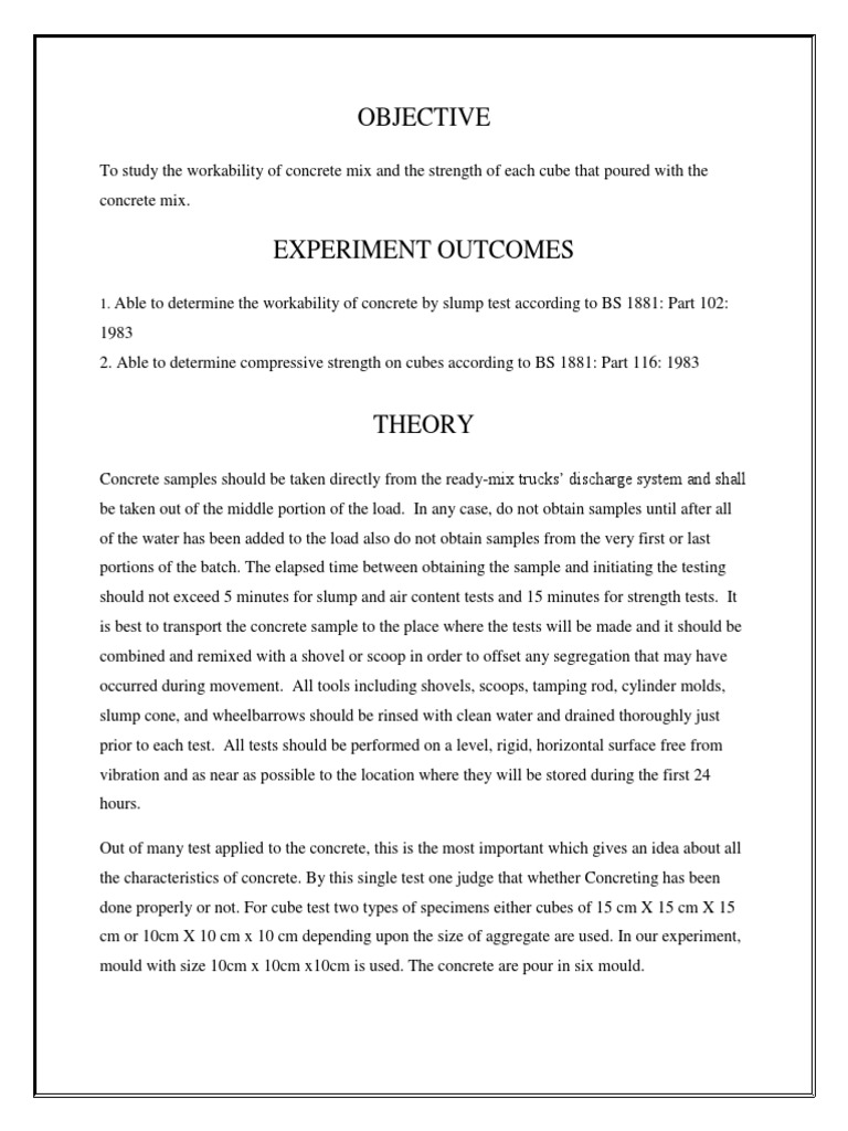 Cube and Slump Test Report | PDF | Density | Concrete