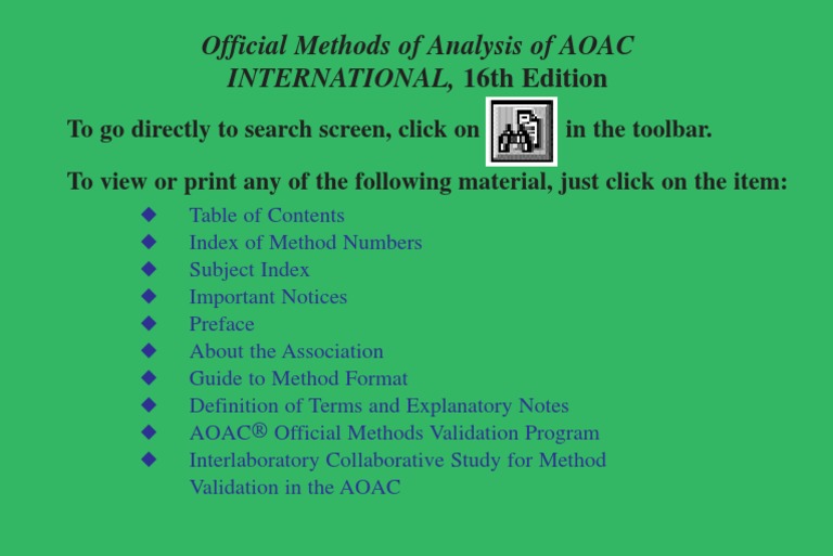 Official Methods of Analysis of AOAC INTERNATIONAL, 16th Edition | PDF