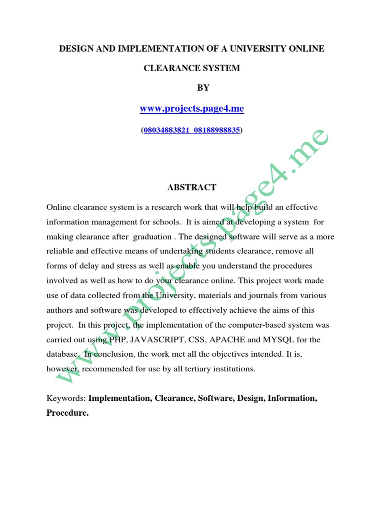 Design and Implementation of a University Online Clearance System ...