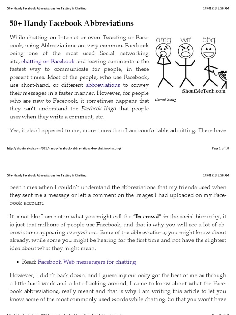 50+ Facebook Abbreviations Explained | PDF | Text Messaging | Facebook