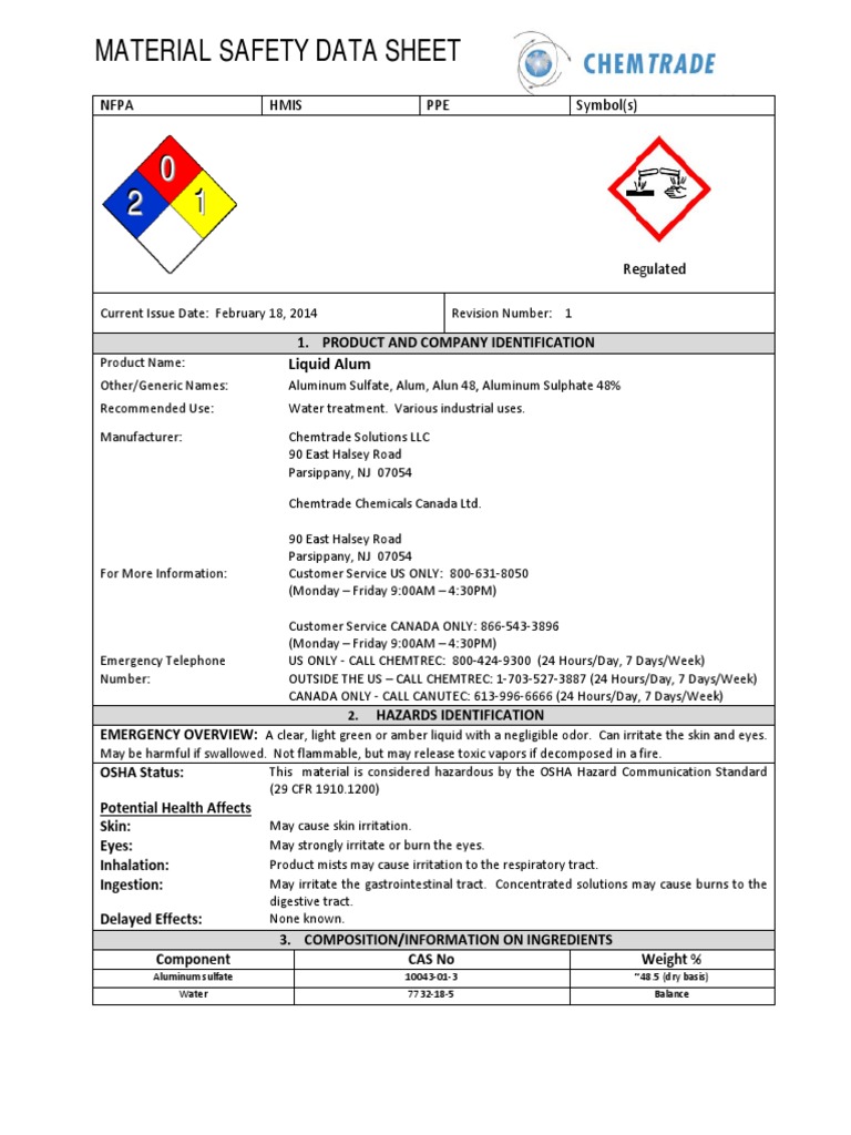 Mate Rial Sa Afety D Data S Sheet: Nfpa Hmis PPE Symbol(s) ) | PDF ...