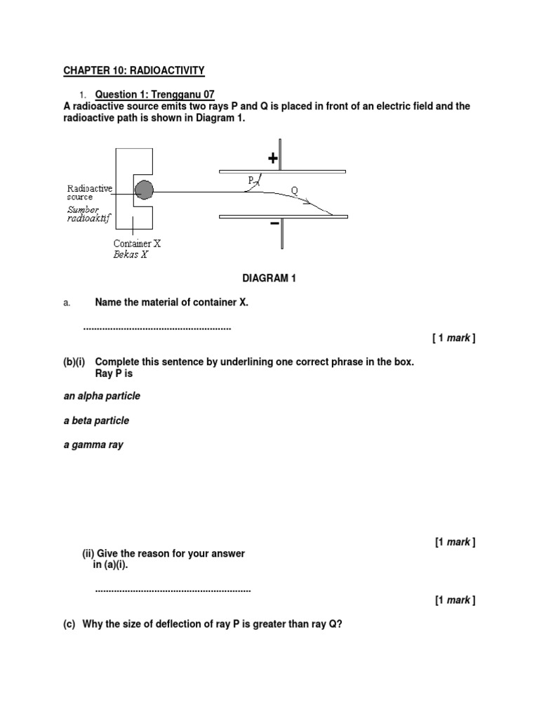 Radioactivity Exam Questions Guide | PDF | Radioactive Decay | Gamma Ray
