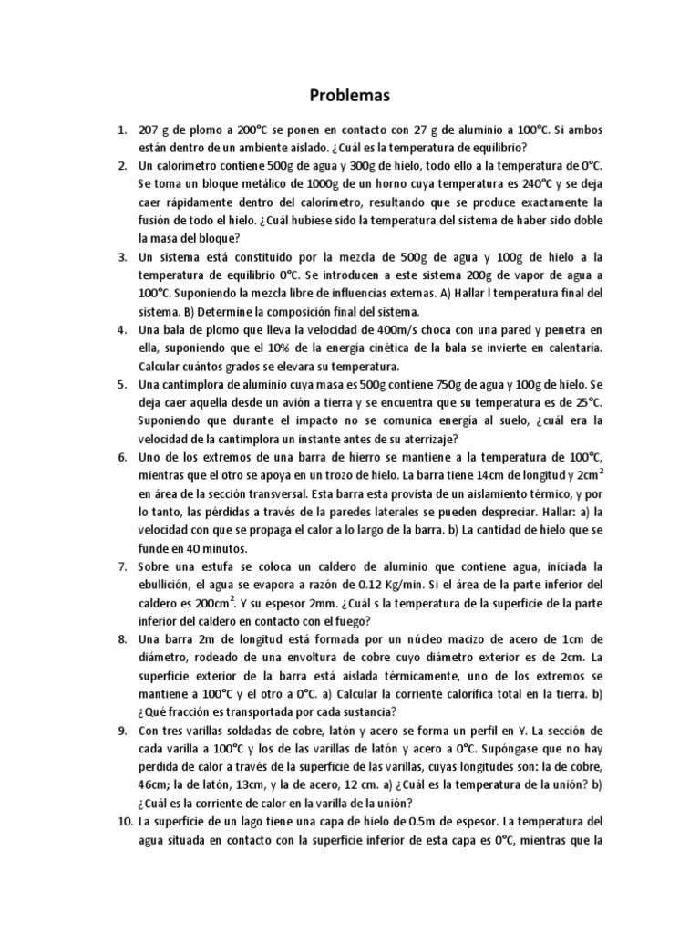 Problemas de Termodinámica y Calor | PDF | Calor | Conductividad térmica