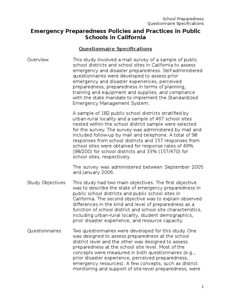Questionnaire Specs (Final) | PDF | Emergency Management | Preparedness