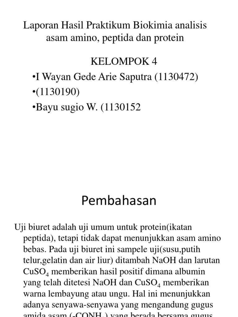 Laporan Praktikum Uji Biokimia Asam Amino Dan Protein