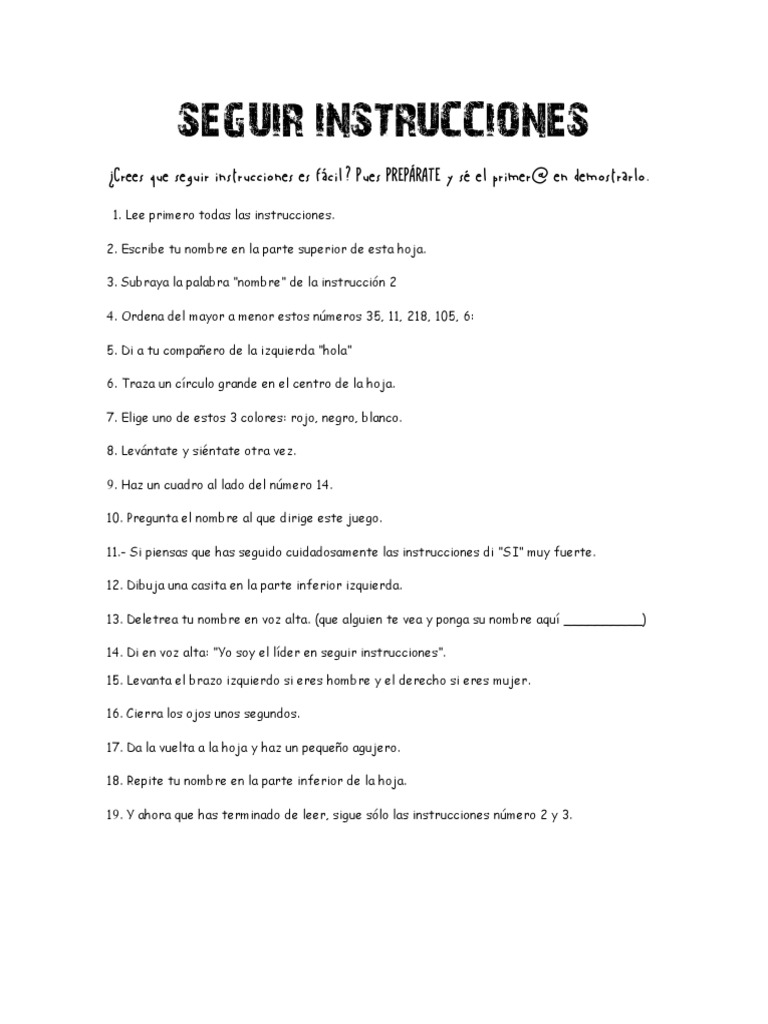 Siguiendo instrucciones: una prueba de habilidades para seguir ...