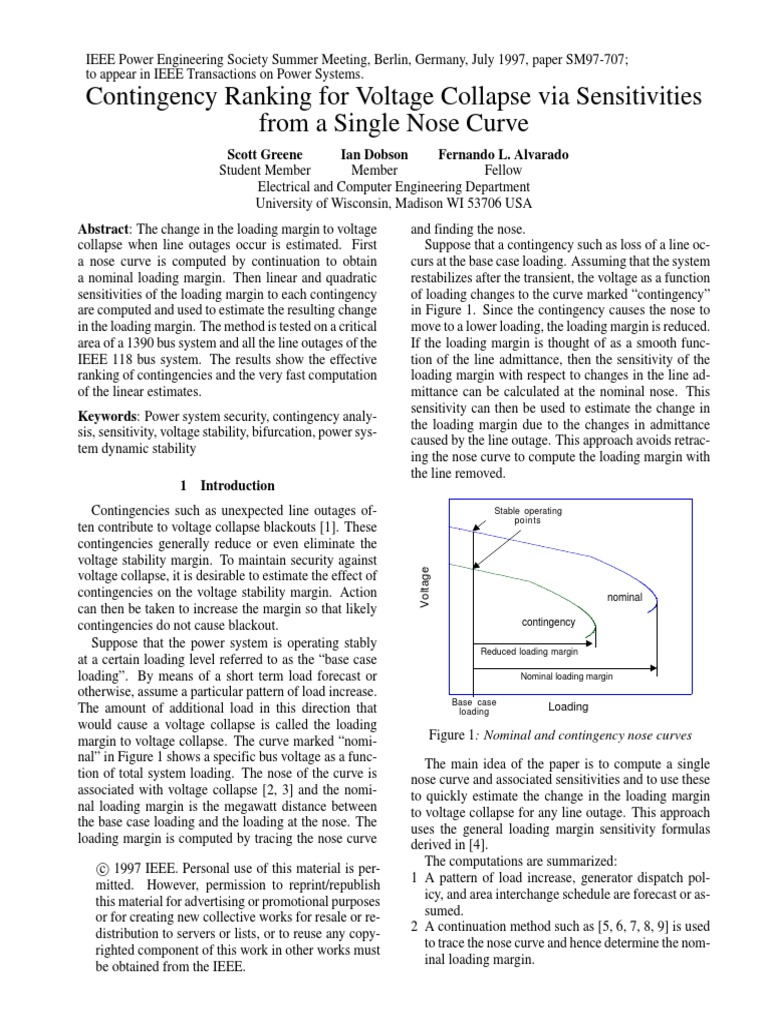 Contingency Analysis for Voltage Stability | PDF | Eigenvalues And Eigenvectors | Matrix ...