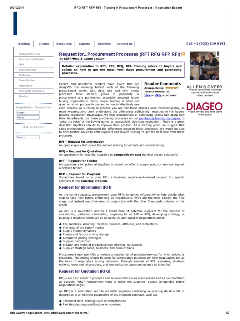 RFQ RFT RFP RFI - Training in Procurement Processes - Negotiation ...