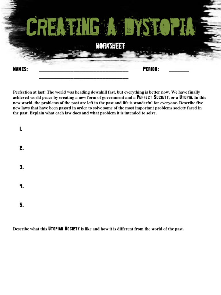 Creating A Dystopia Worksheets | PDF | Dystopia | Apocalyptic And Post ...