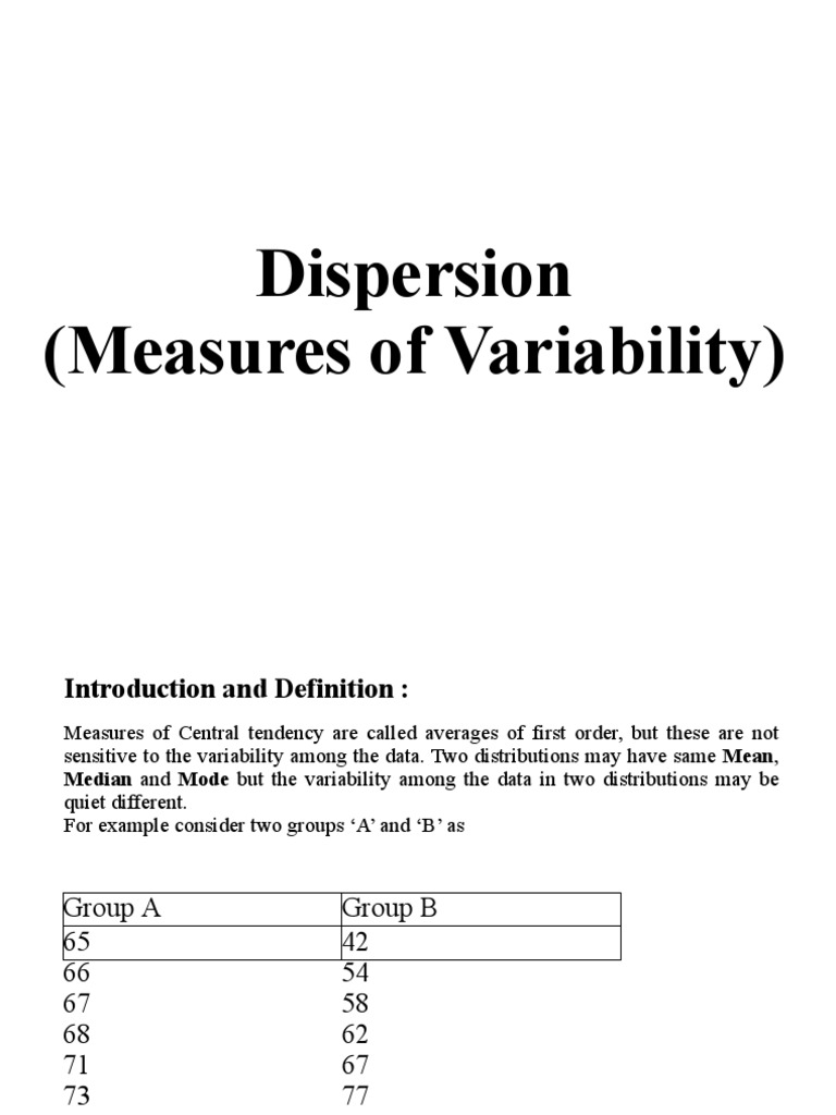 Dispersion (Measures of Variability) | PDF | Median | Mean