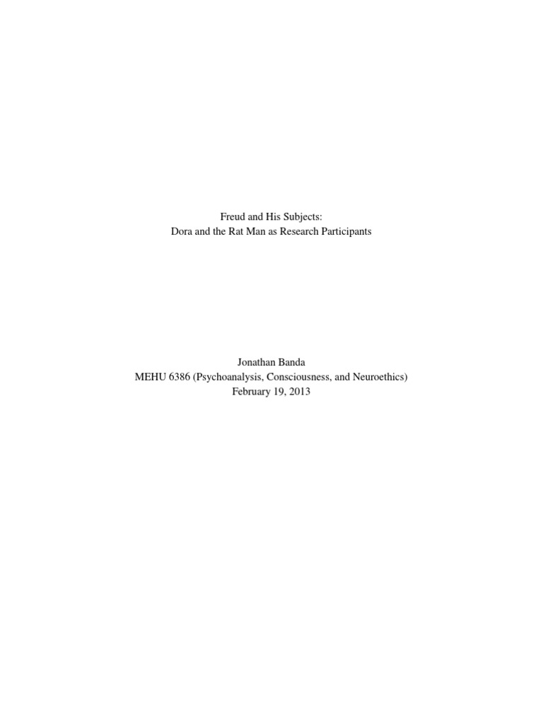 Freud and His Subjects: Dora and The Rat Man As Research Participants ...