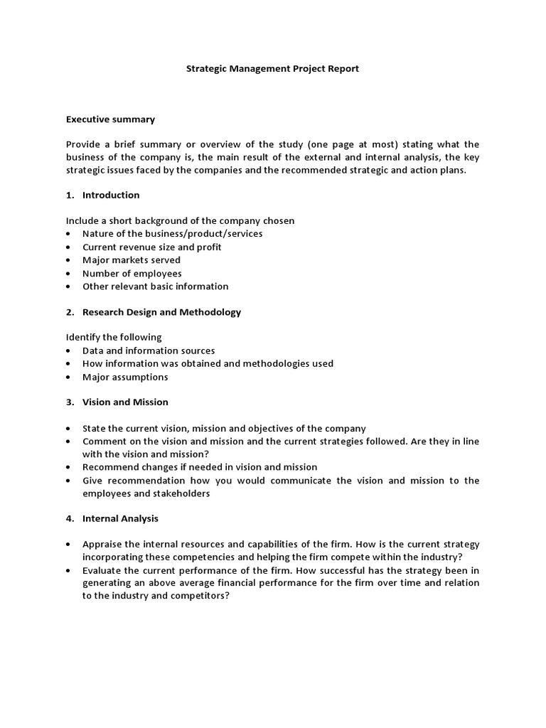 Strategic Management Project Report | PDF | Strategic Management ...