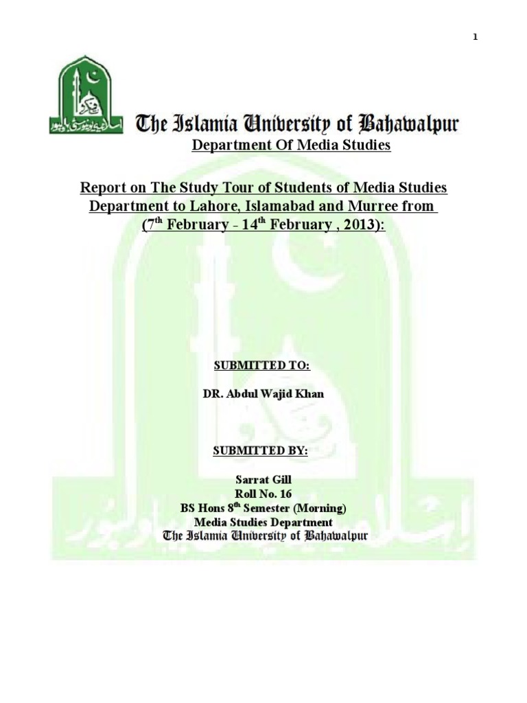 Study Tour Report For The Islamia University of Bahawalpur | PDF