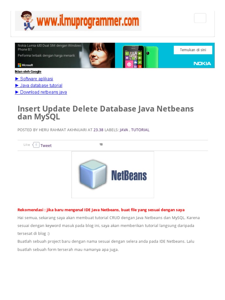 Insert Update Delete Database Java Netbeans Dan MySQL | PDF