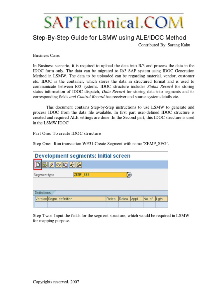 Step-By-Step Guide For LSMW Using ALE/IDOC Method: Business Case | PDF | Radio | Transmission ...