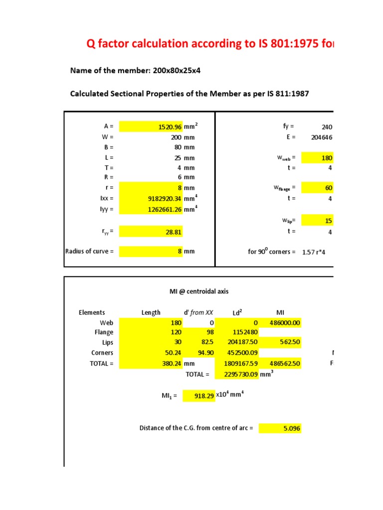 Q Factor Calculation According To IS 801:1975 For Columns: Name of The ...