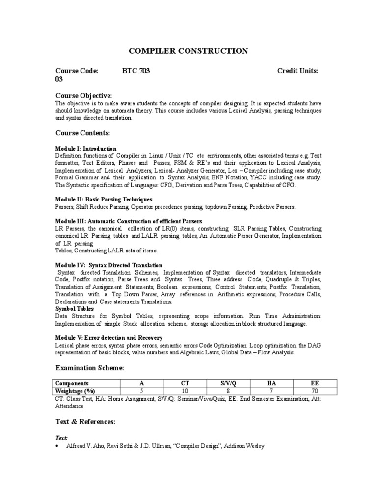 C3a33compiler Construction - Syllabus | PDF | Parsing | Compiler