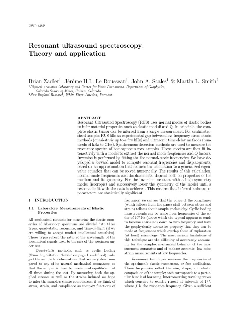 Resonant Ultrasound Spectroscopy - Theory and Application | PDF ...