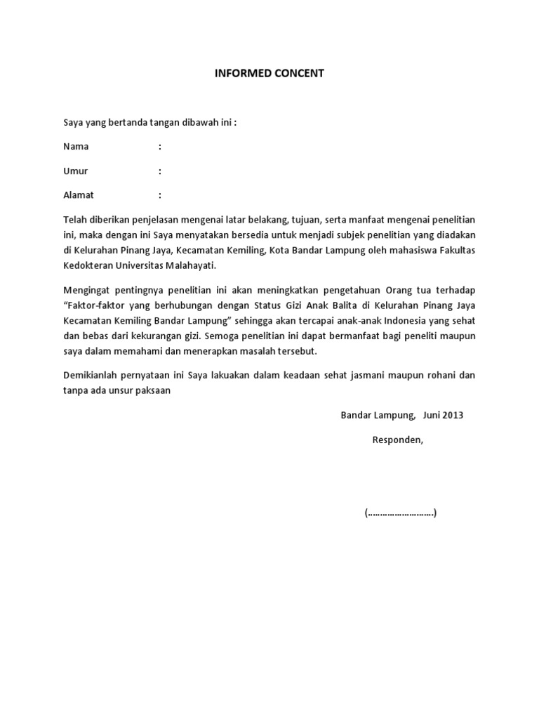 Contoh Informed Concent Penelitian | PDF