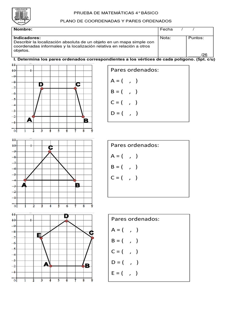 Ejercicios de Pares Ordenados en 4° Básico | PDF
