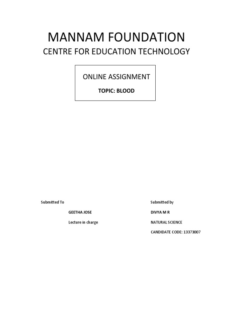Online Assignment - Divya Murali | PDF | Blood Cell | Blood