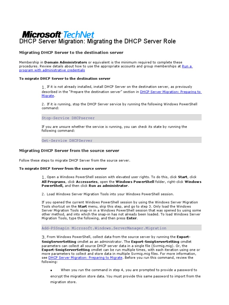 DHCP Server Migration | PDF | Ip Address | Microsoft Windows