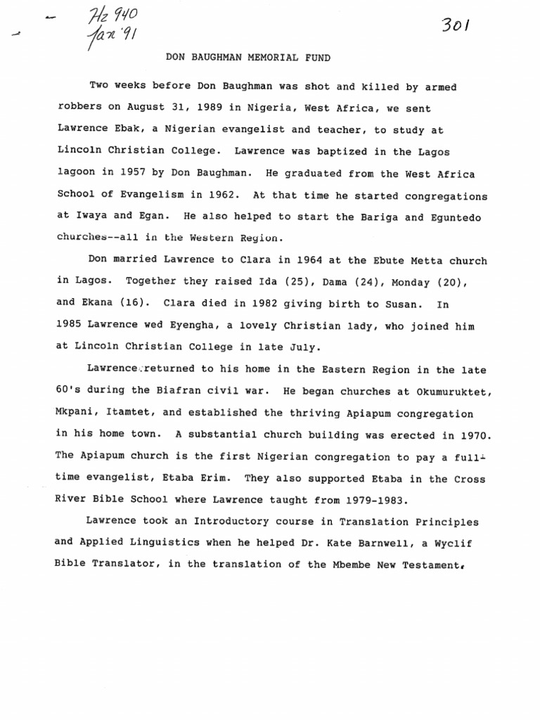 Don Baughman Memorial Fund Overview | PDF | Nigeria | Religious Comparison