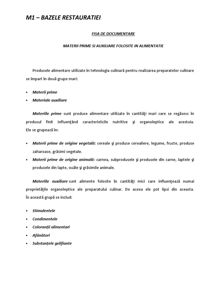 Fisa de Documentare M 1 Materii Prime Si Auxiliare | PDF