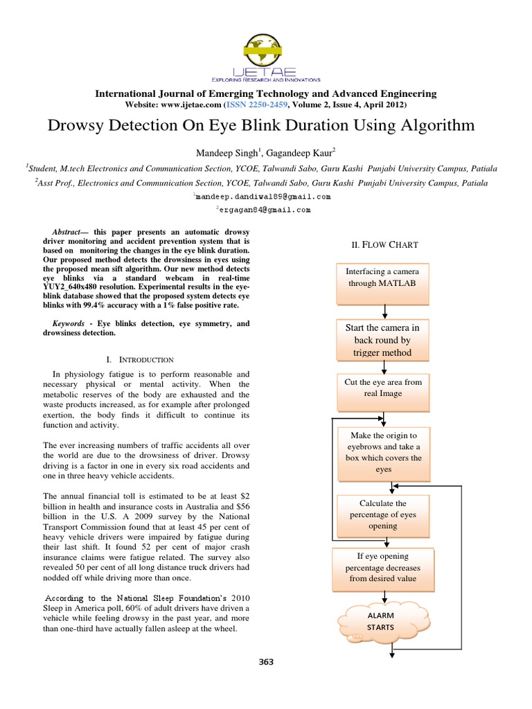 Drowsy Detection On Eye Blink Duration Using Algorithm | PDF | Traffic ...