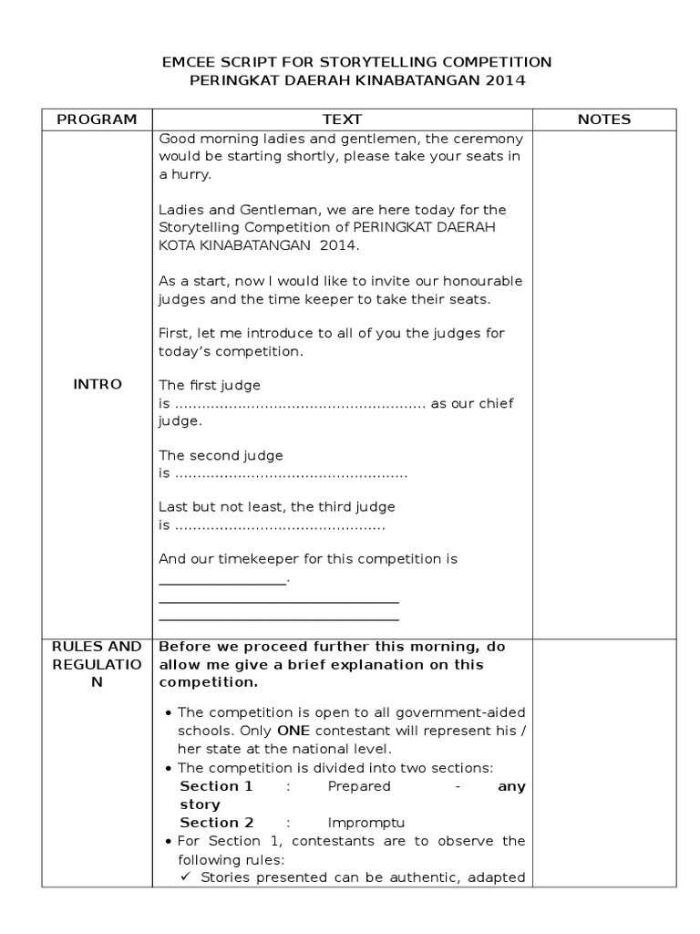 Emcee Script For Storytelling Competition | PDF