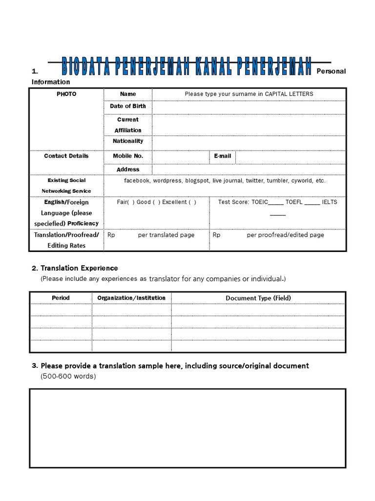 Translator Profile and Experience Form | PDF