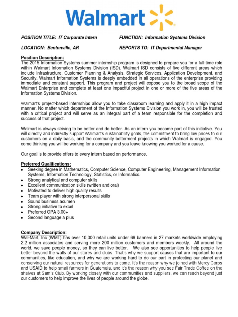 Walmart Example Job Offer | PDF | Information System | Walmart